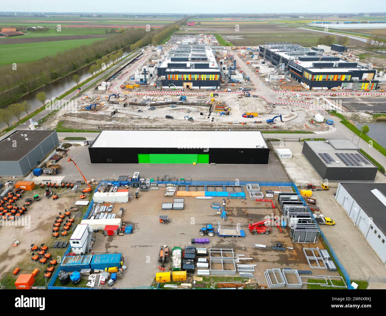 Aerial view of a large datacenter in Noord Holland, The Netherlands ...
