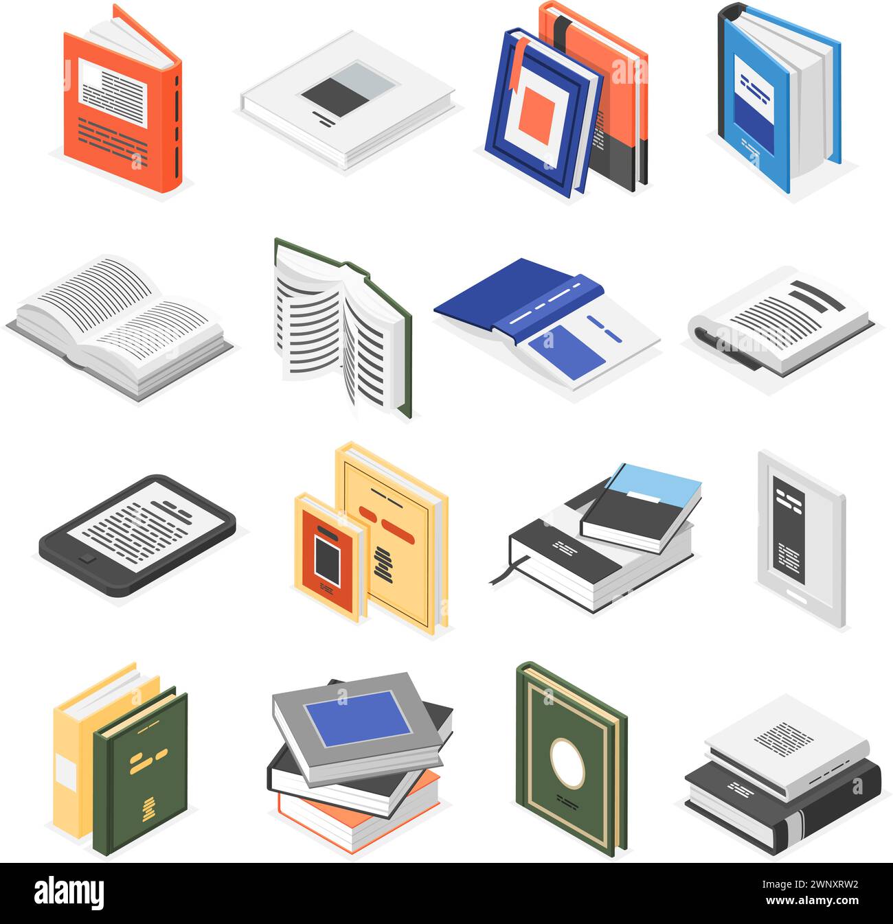 Isometric books set. Book icon 3d, notebooks and textbook. Symbols for ...