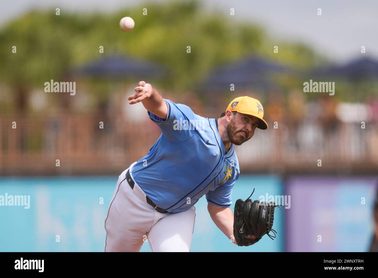 Tampa Bay Rays starting pitcher Aaron Civale throws in the first inning ...