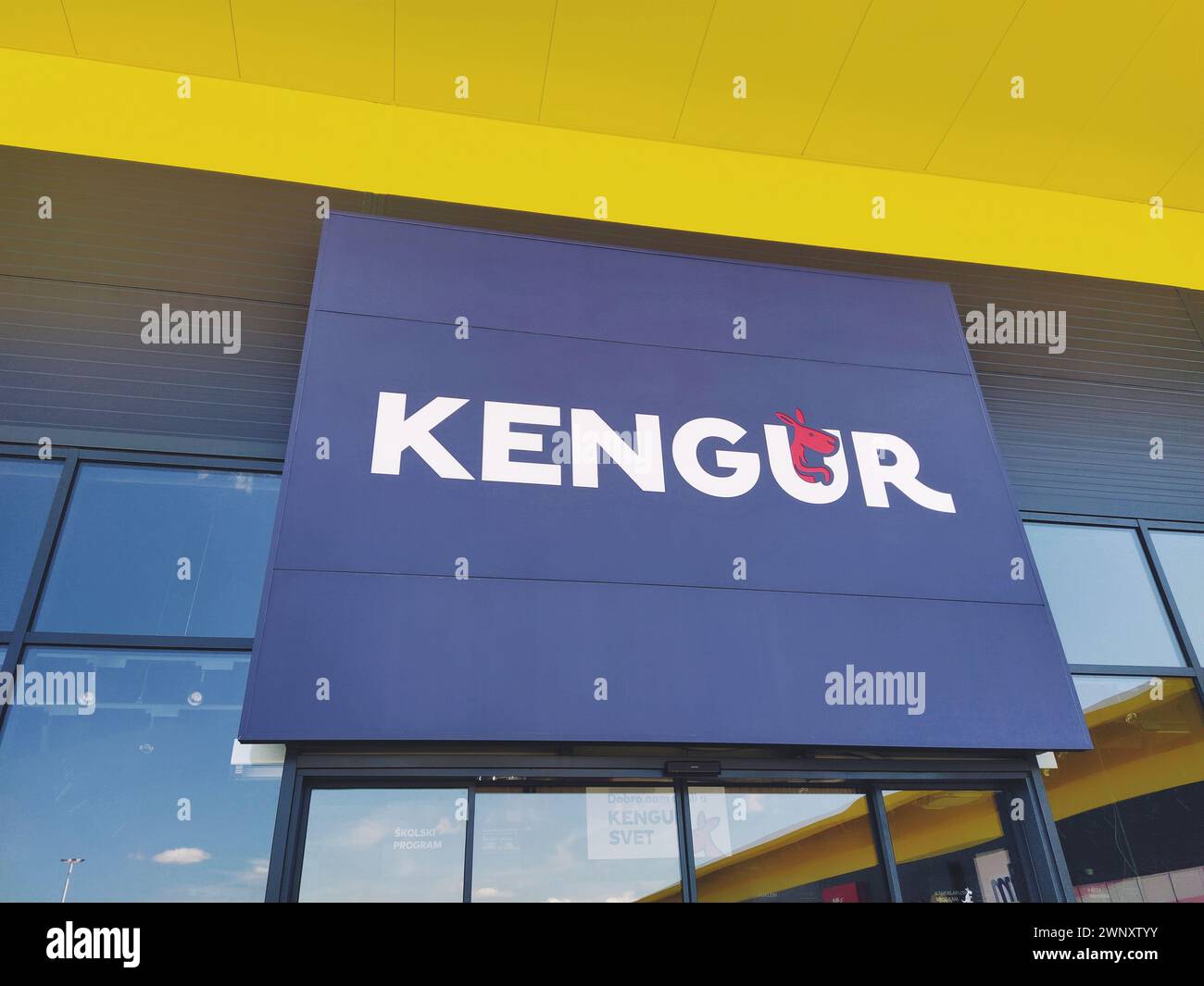 Sremska Mitrovica, Serbia, 7.31.23 Kengur - a sign for a new opening store of stationery, school ...