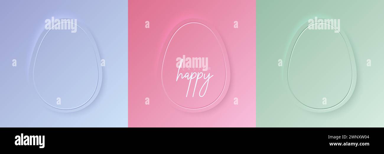 Set of pastel colored 3D egg shape frame design. Collection of ...