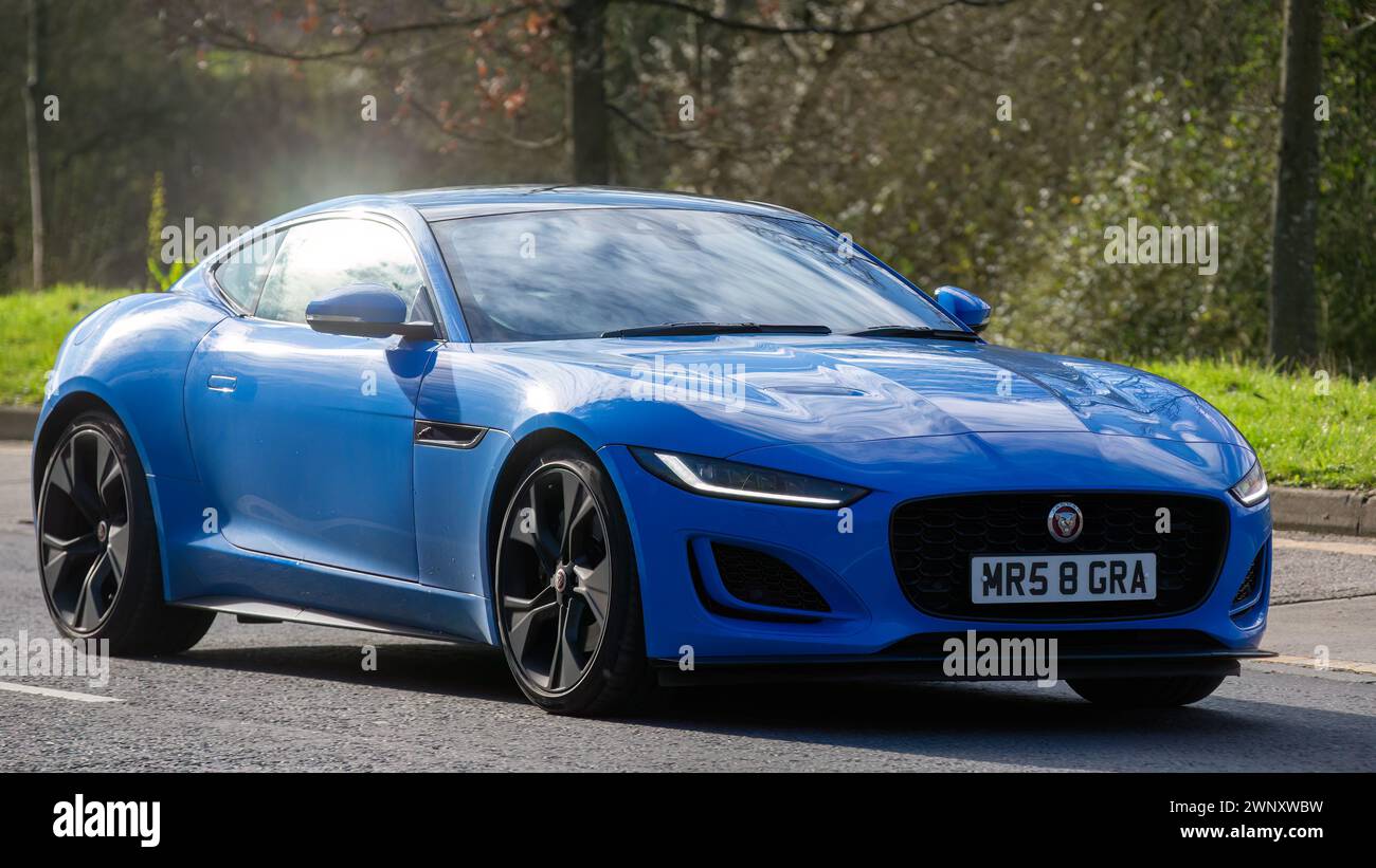 Milton Keynes,UK-Mar 4th 2024: 2021 blue Jaguar F type Reims edition ...