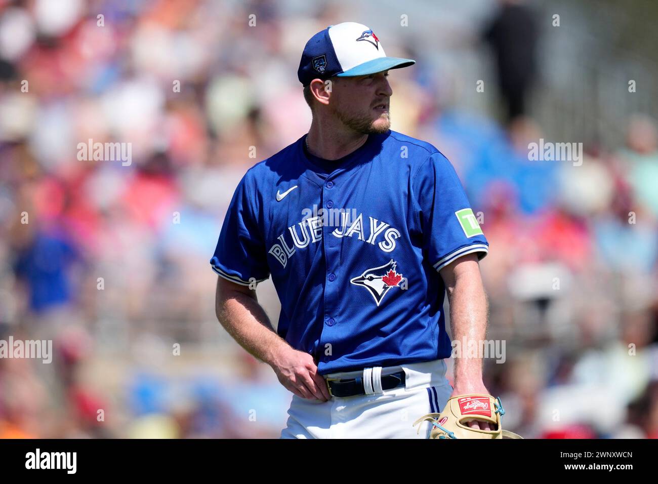 Toronto Blue Jays starting pitcher Wes Parsons walks to the dugout ...