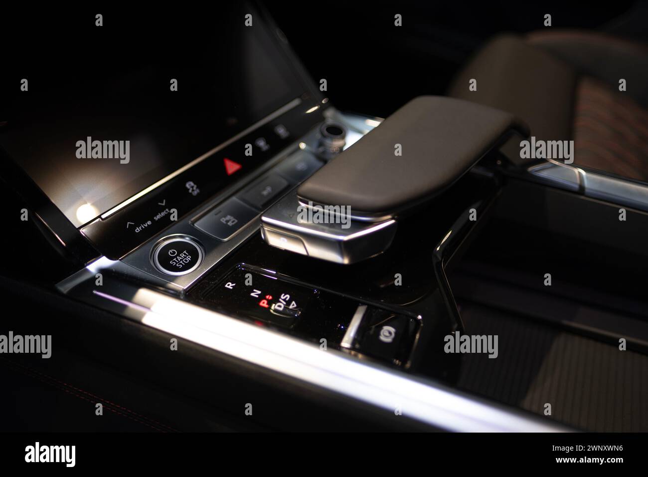 close up center console, Interior Electric Car, digital gauge cluster ...