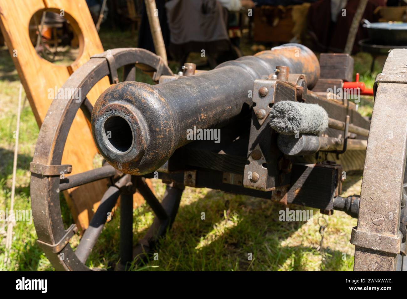 Rust-stained medieval cannon in a camp Stock Photo - Alamy