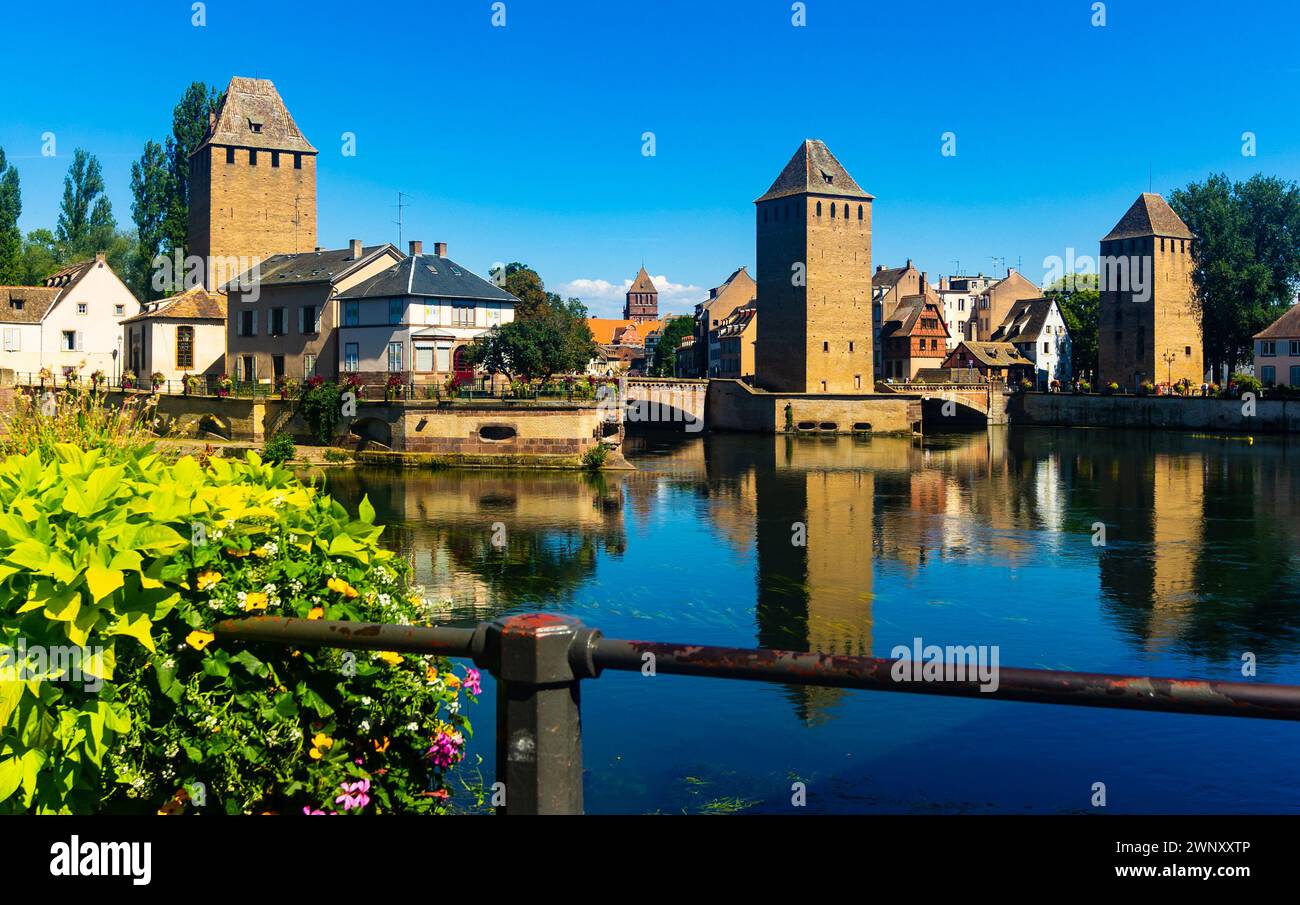 Strasbourg cityscape with Ponts Couverts and watchtowers seen from ...