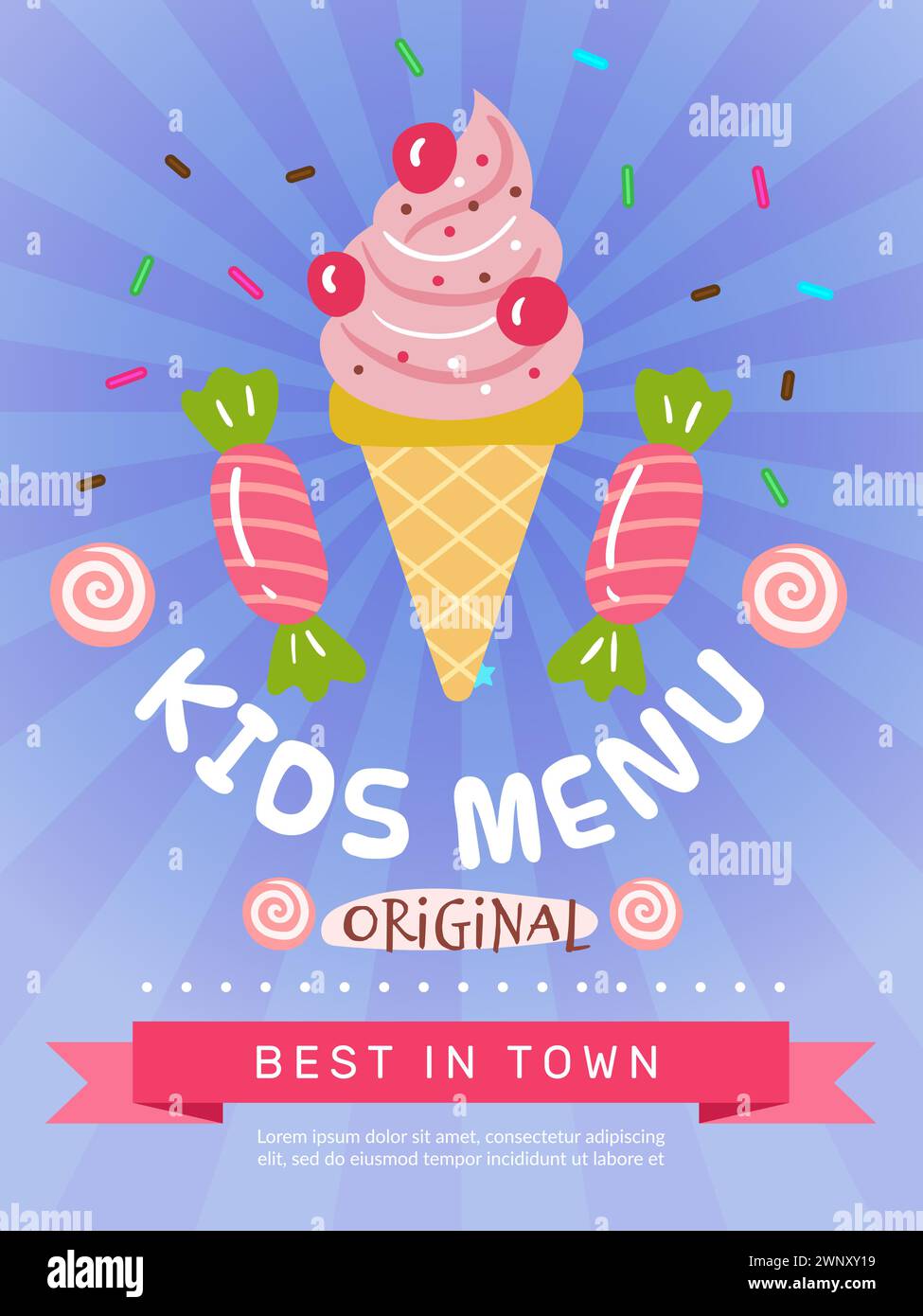 Kids menu template of menu cover with ice cream illustration Stock ...