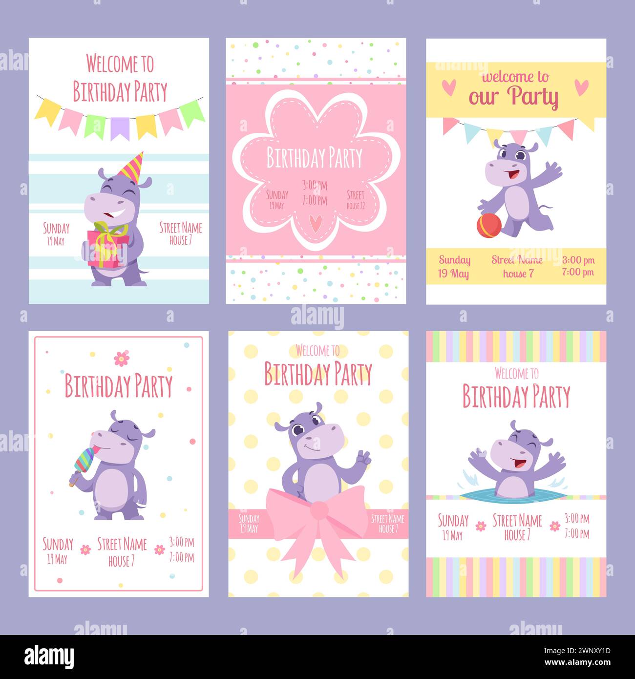 Birthday invitation templates of different placards for kids party ...