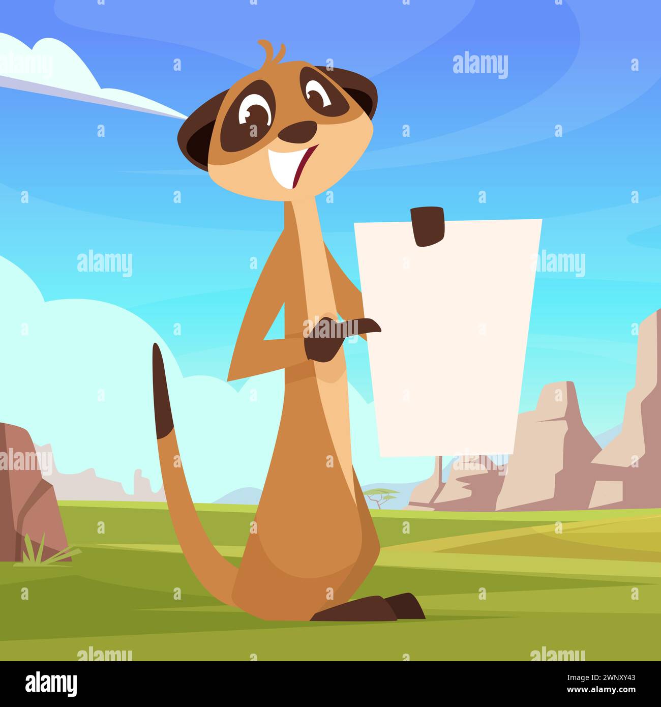 Meerkat wild animal pointing on blank paper sheet Stock Vector Image ...
