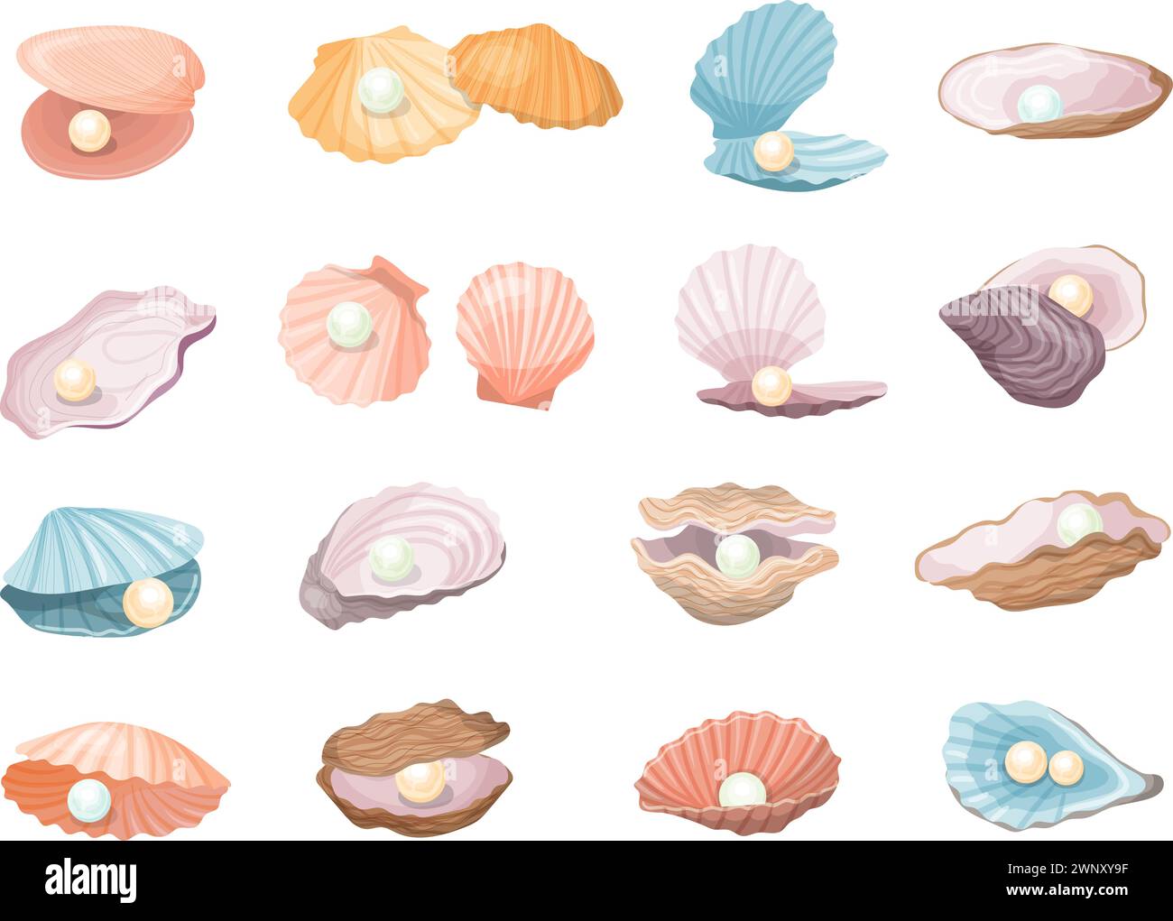Natural pearl. Aquatic seashell with pearls recent vector luxury ...