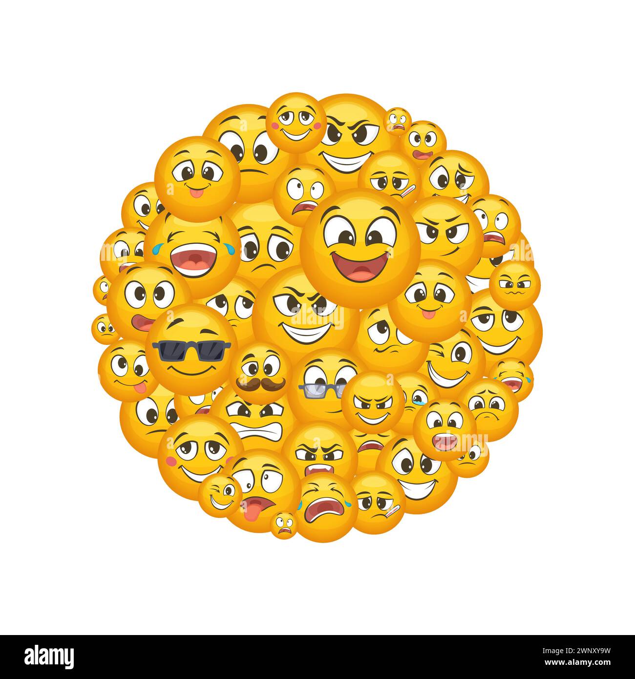 Emoticons.circle shape with funny faces of different emotions Stock ...