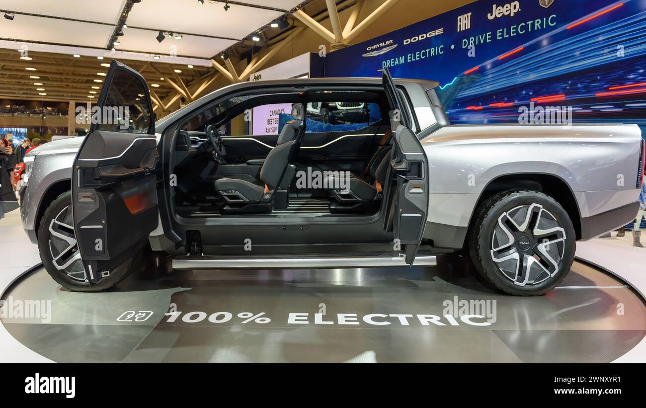Open doors and a view of seats in RAM electric vehicle or EV ,February ...