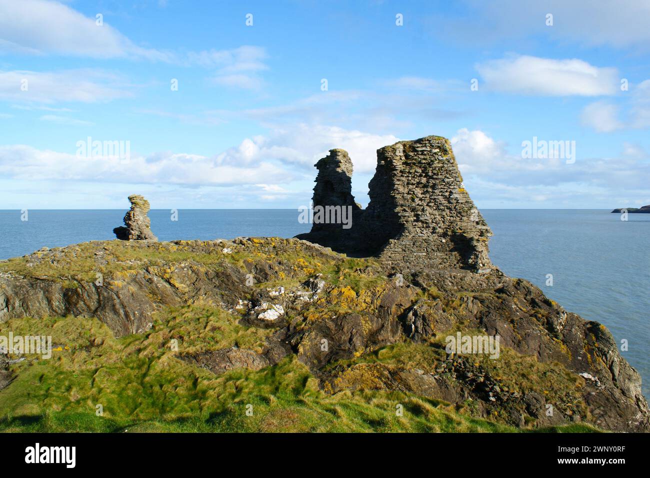 Ireland Wicklow Black Castle ruins. The scenery of the Irish sea coast ...