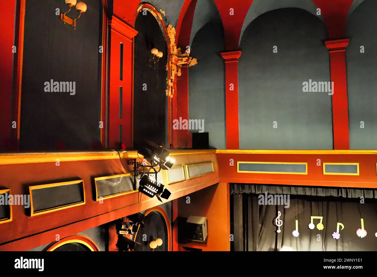 The spotlight shines on the stage in the theater. Lighting in theater ...