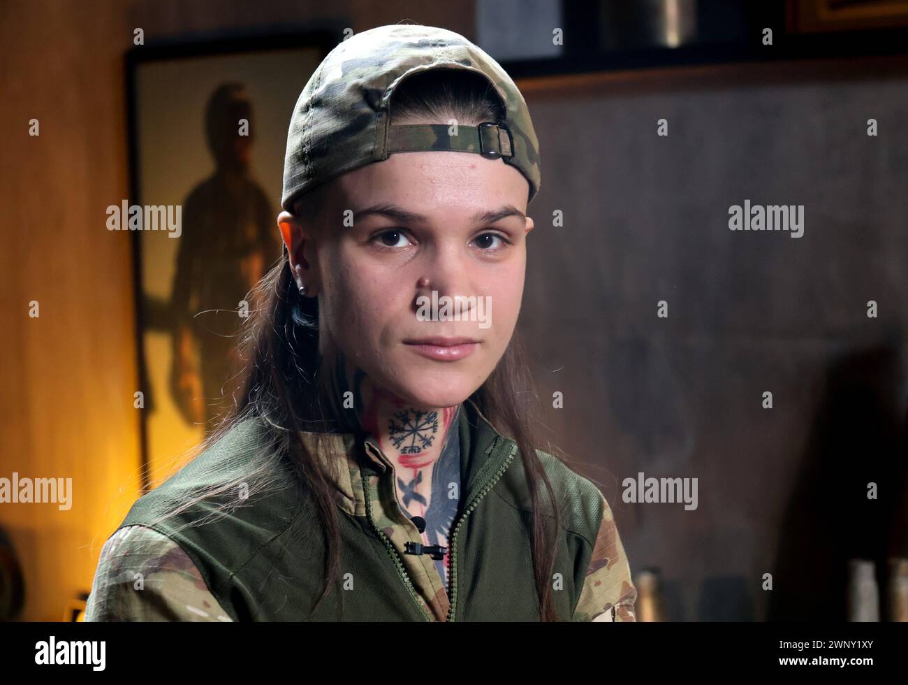 Non Exclusive: KYIV, UKRAINE - MARCH 3, 2024 - Viktoriia, known by her call sign Runa, a unit ...
