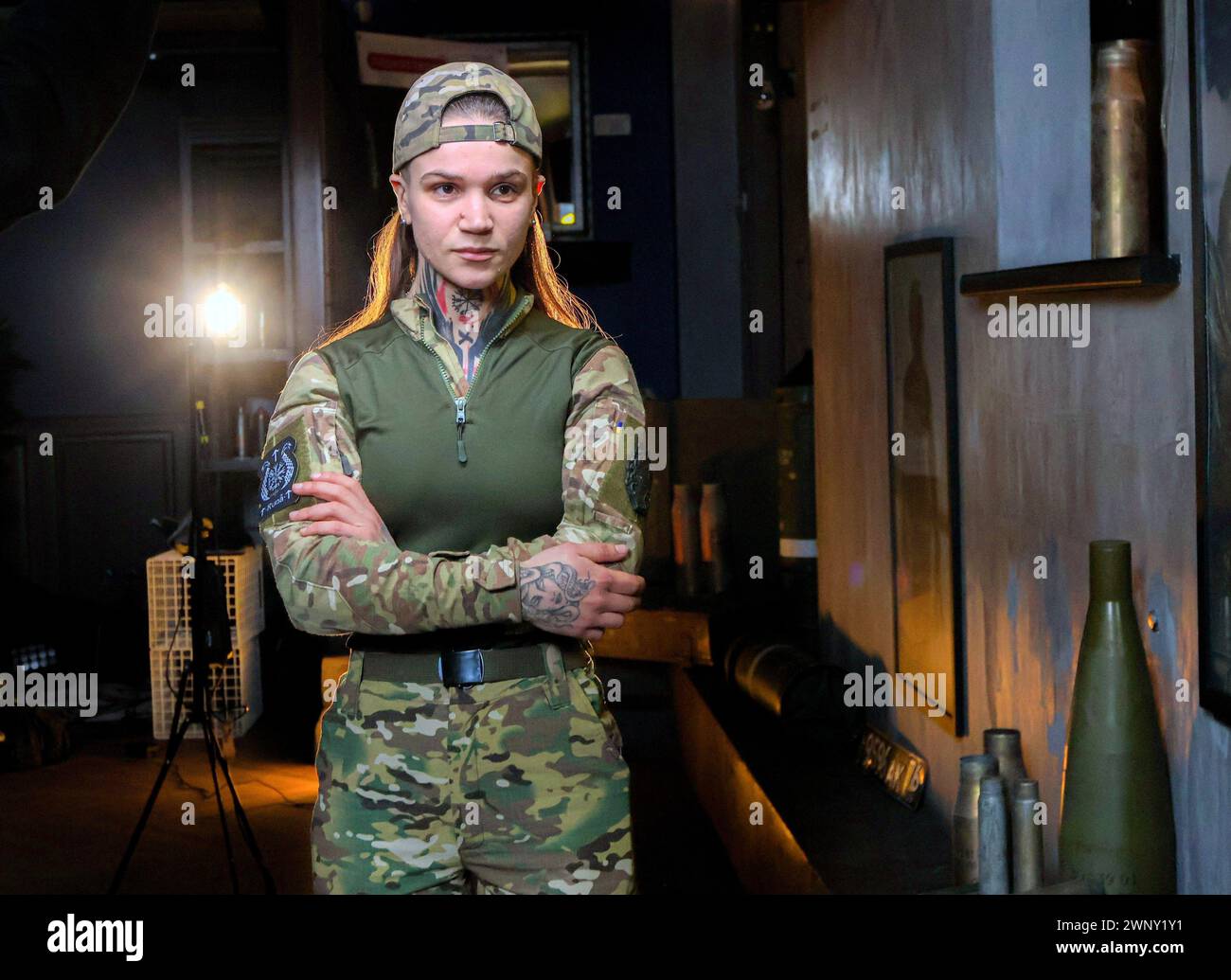 Non Exclusive: KYIV, UKRAINE - MARCH 3, 2024 - Viktoriia, known by her call sign Runa, a unit ...