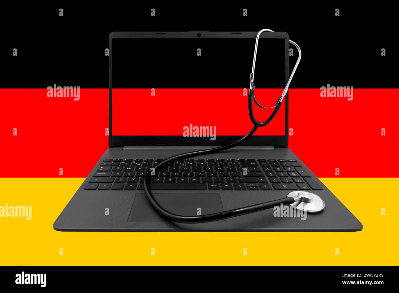 Laptop with a transparent screen and a medical stethoscope on the ...