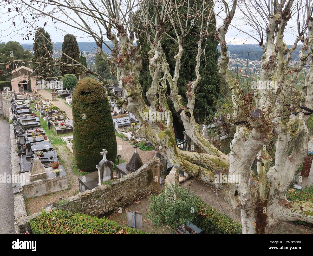 A small cemetery on the hillside of Saint-Paul de Vence, near Nice, is ...