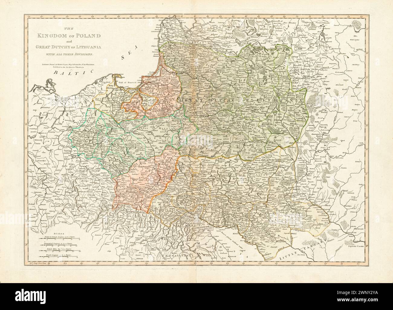 Vintage Map. The Kingdom of Poland, and the Great Dutchy of Lithuania ...