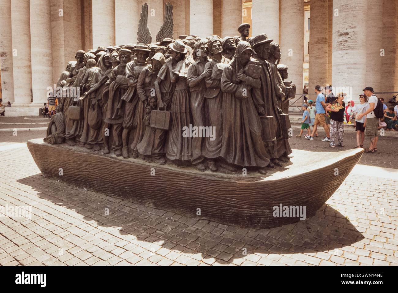 The artwork "Angels Unawares" depicting a group of refugees on a boat ...