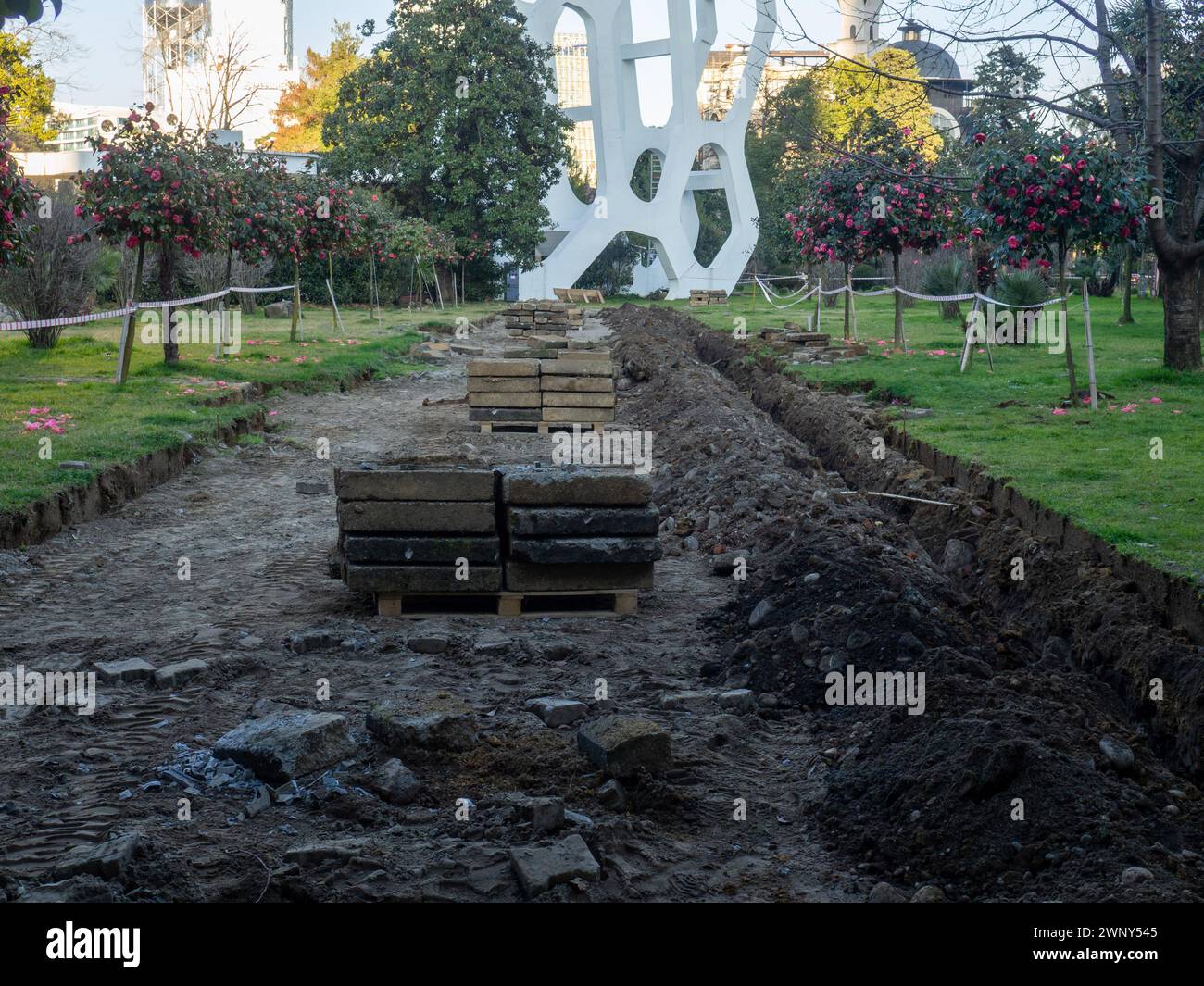 Repair of communications in the park. Construction of a storm drain ...