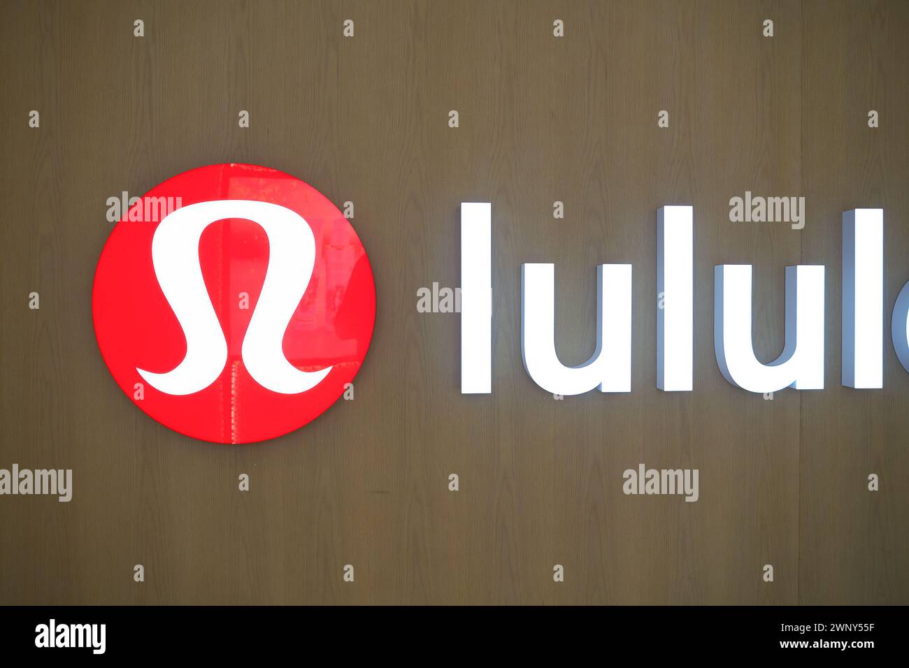 HONG KONG, CHINA - DECEMBER 04, 2023: close up shot of lululemon sign ...