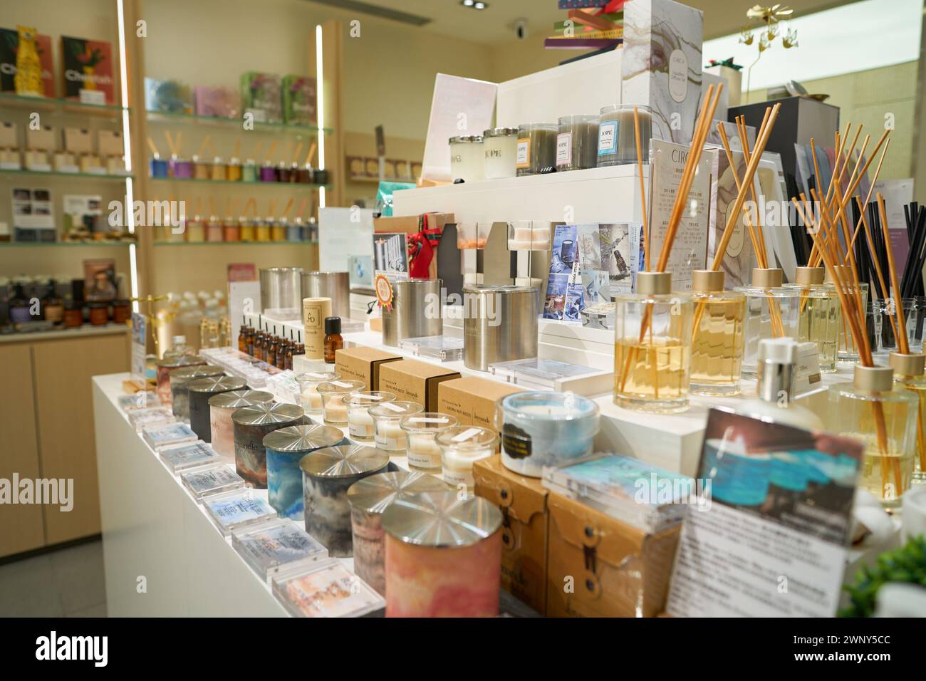 HONG KONG, CHINA - DECEMBER 04, 2023: reed diffusers displayed at DEMK ...