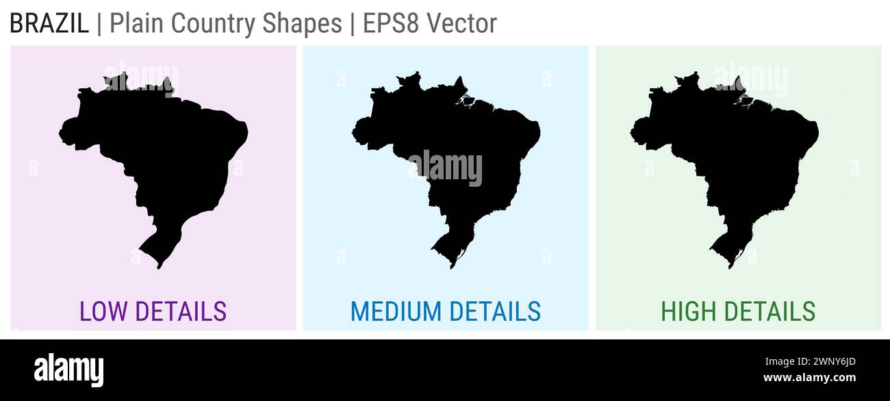 Brazil - plain country shape. Low, medium and high detailed maps of ...