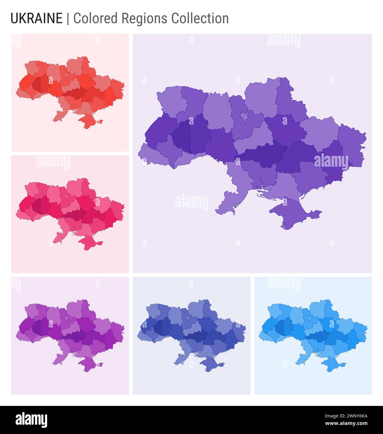 Ukraine map collection. Country shape with colored regions. Deep Purple ...