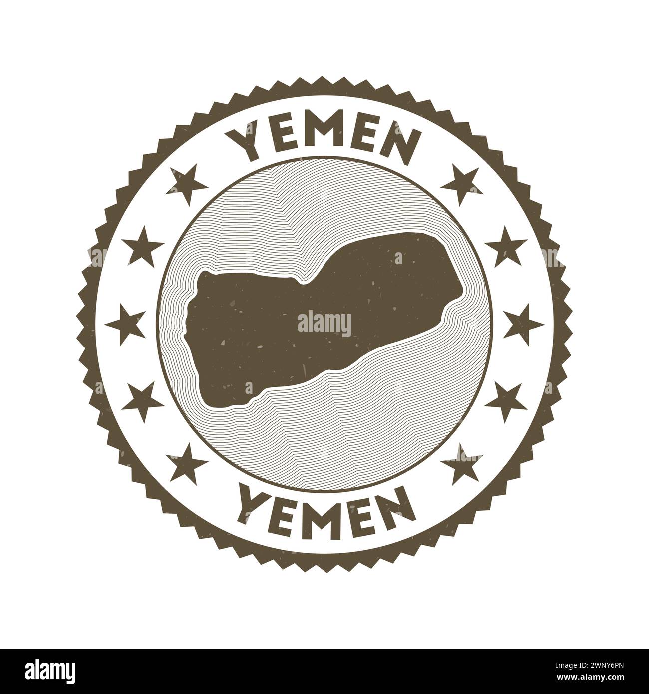 Yemen emblem. Country round stamp with shape of Yemen, isolines and ...