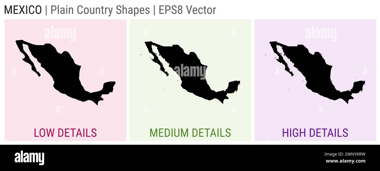 Mexico - plain country shape. Low, medium and high detailed maps of Mexico. EPS8 Vector ...