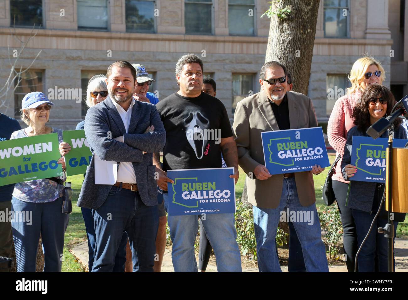 Democratic Senate Candidate Ruben Gallego listens to opening remarks at ...