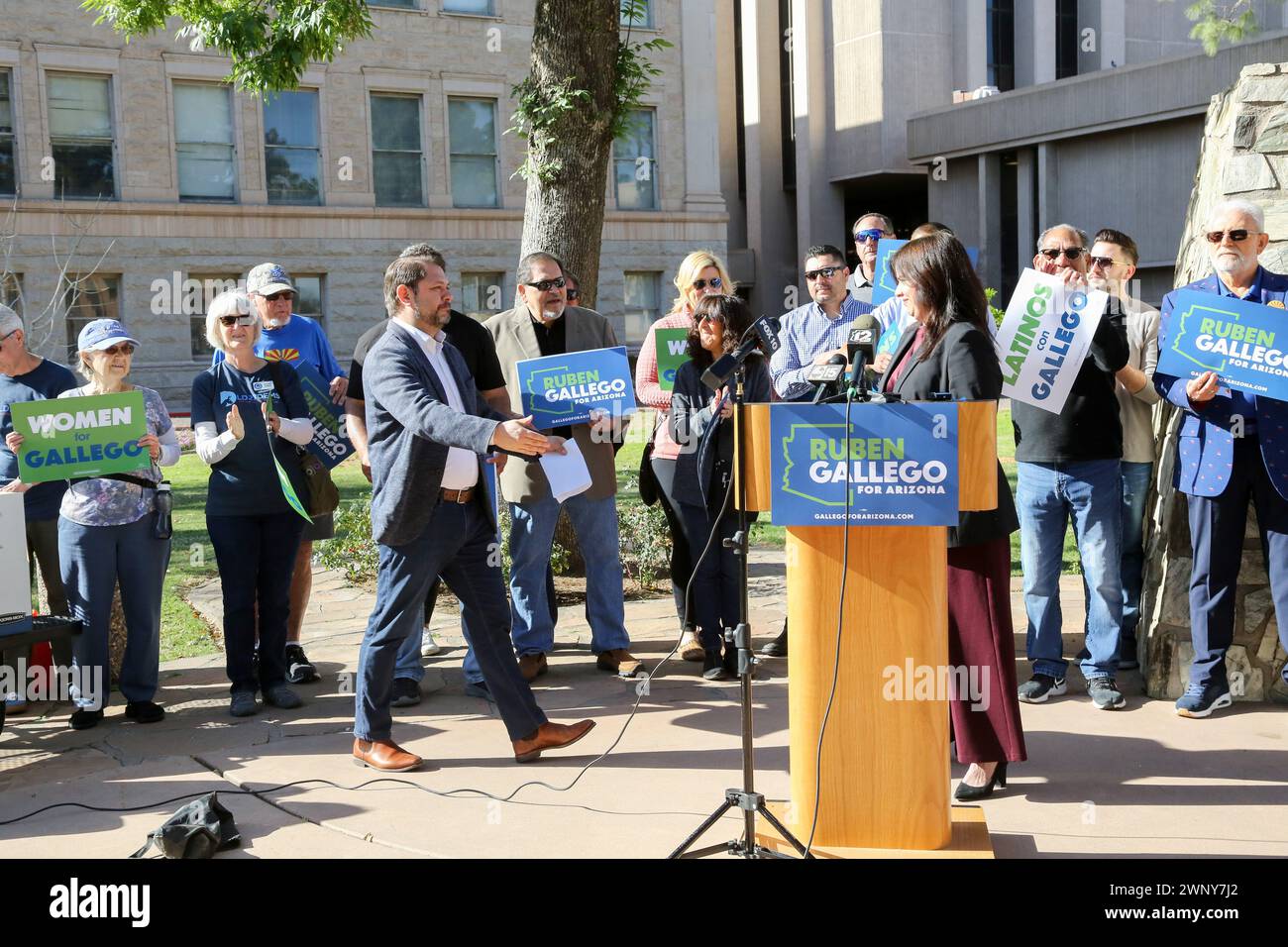 Arizona Democratic Party state chair Yolanda Bejano introduces ...