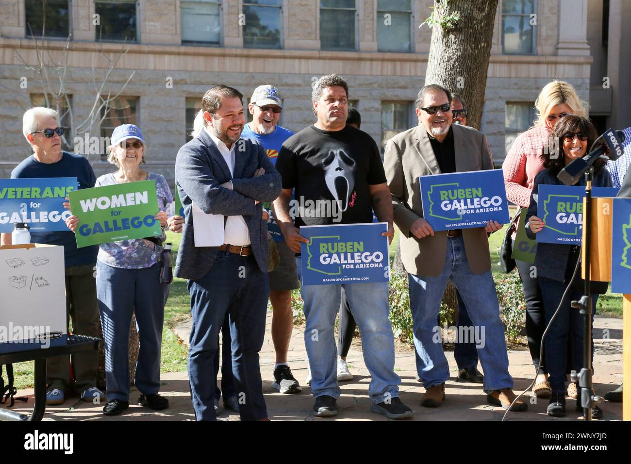 Democratic Senate Candidate Ruben Gallego listens to opening remarks at ...