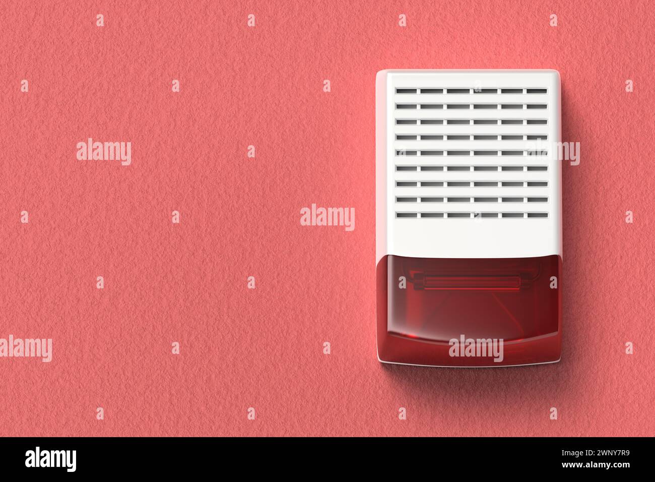 Alarm siren with flash light on red wall, front view Stock Photo - Alamy