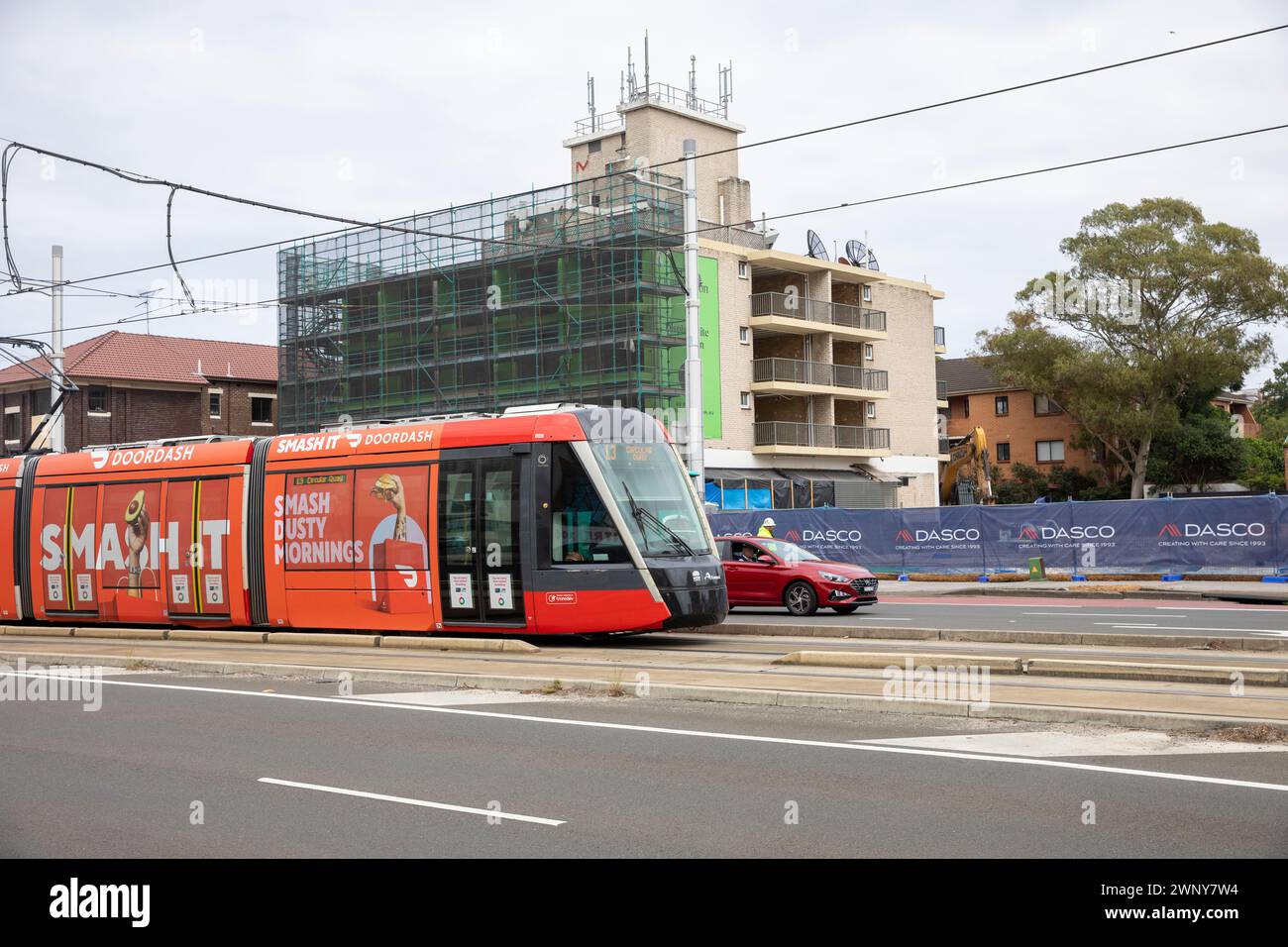 Sydney CBD light rail train on Anzac parade in Kensington,eastern ...
