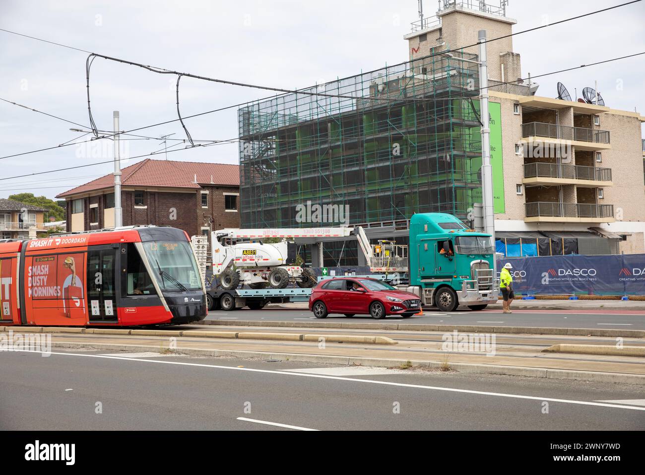 Sydney CBD light rail train on Anzac parade in Kensington,eastern ...