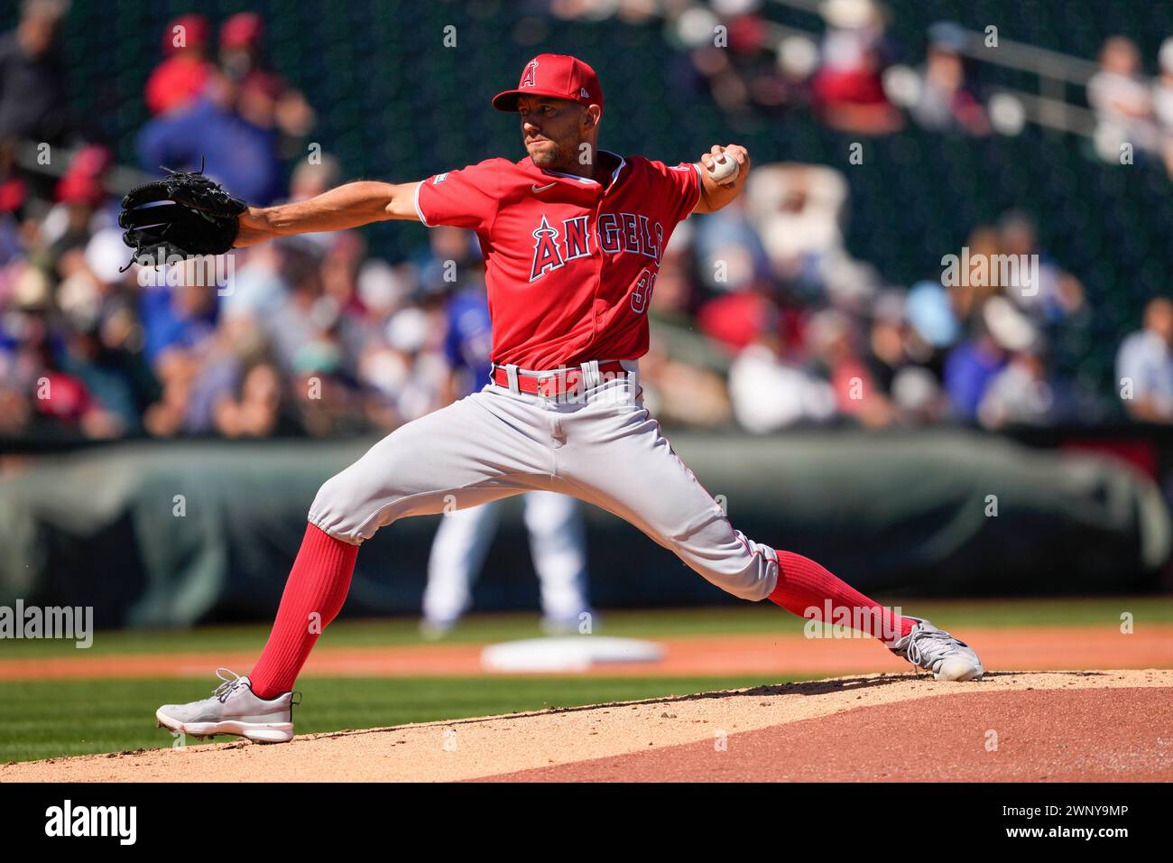 Los Angeles Angels starting pitcher Tyler Anderson throws against the ...