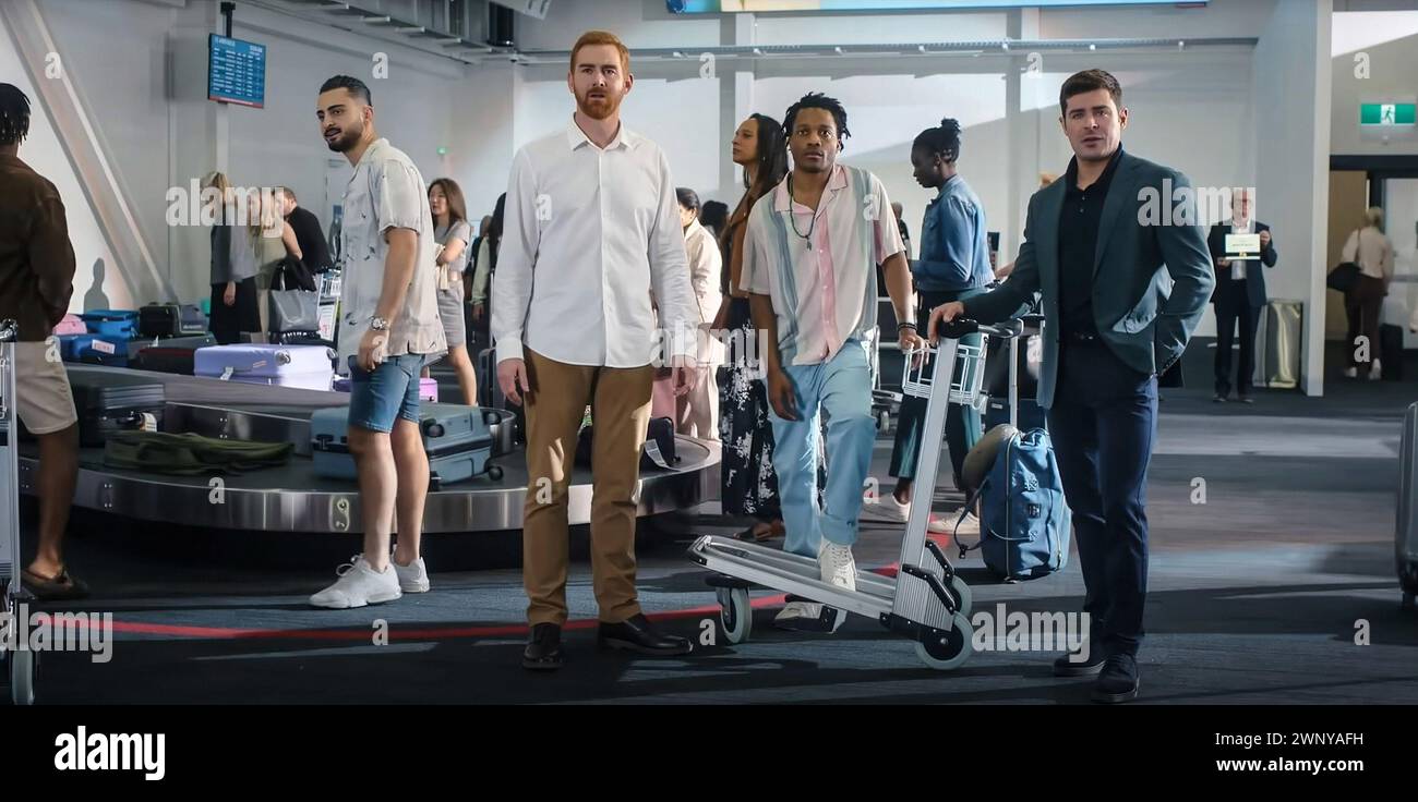 RICKY STANICKY, from left: Andrew Santino, Jermaine Fowler, Zac Efron ...
