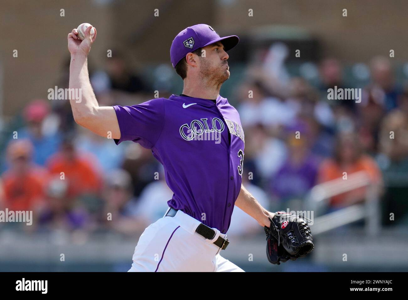 Colorado Rockies starting pitcher Dakota Hudson throws against the San ...