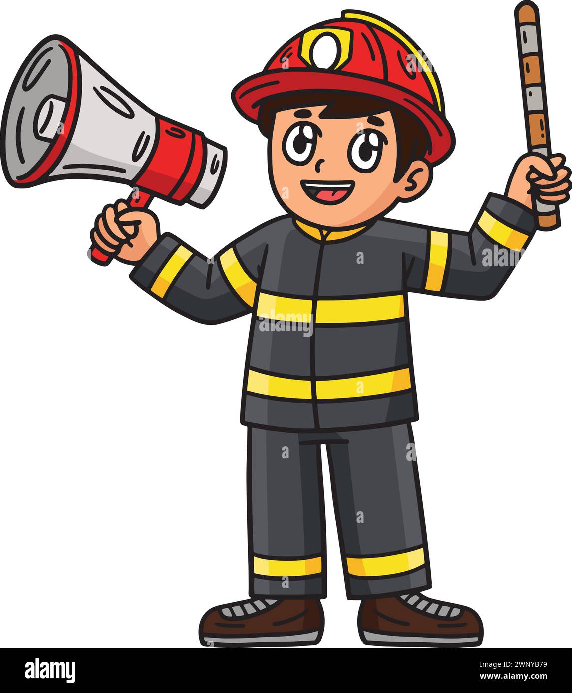 Firefighter with the Megaphone Cartoon Clipart Stock Vector Image & Art ...