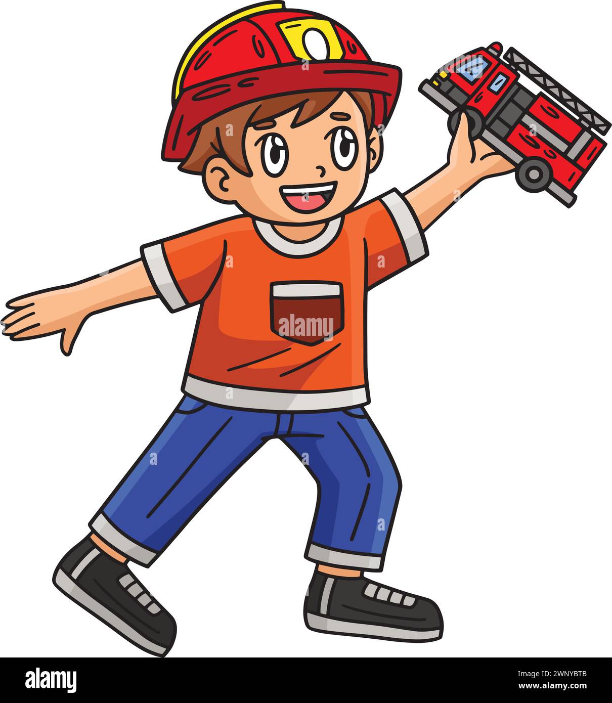 Child with Firefighter Truck Toy Cartoon Clipart Stock Vector Image ...