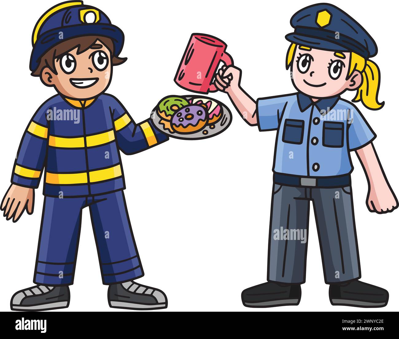 Firefighter and Policewoman Cartoon Clipart Stock Vector Image & Art ...
