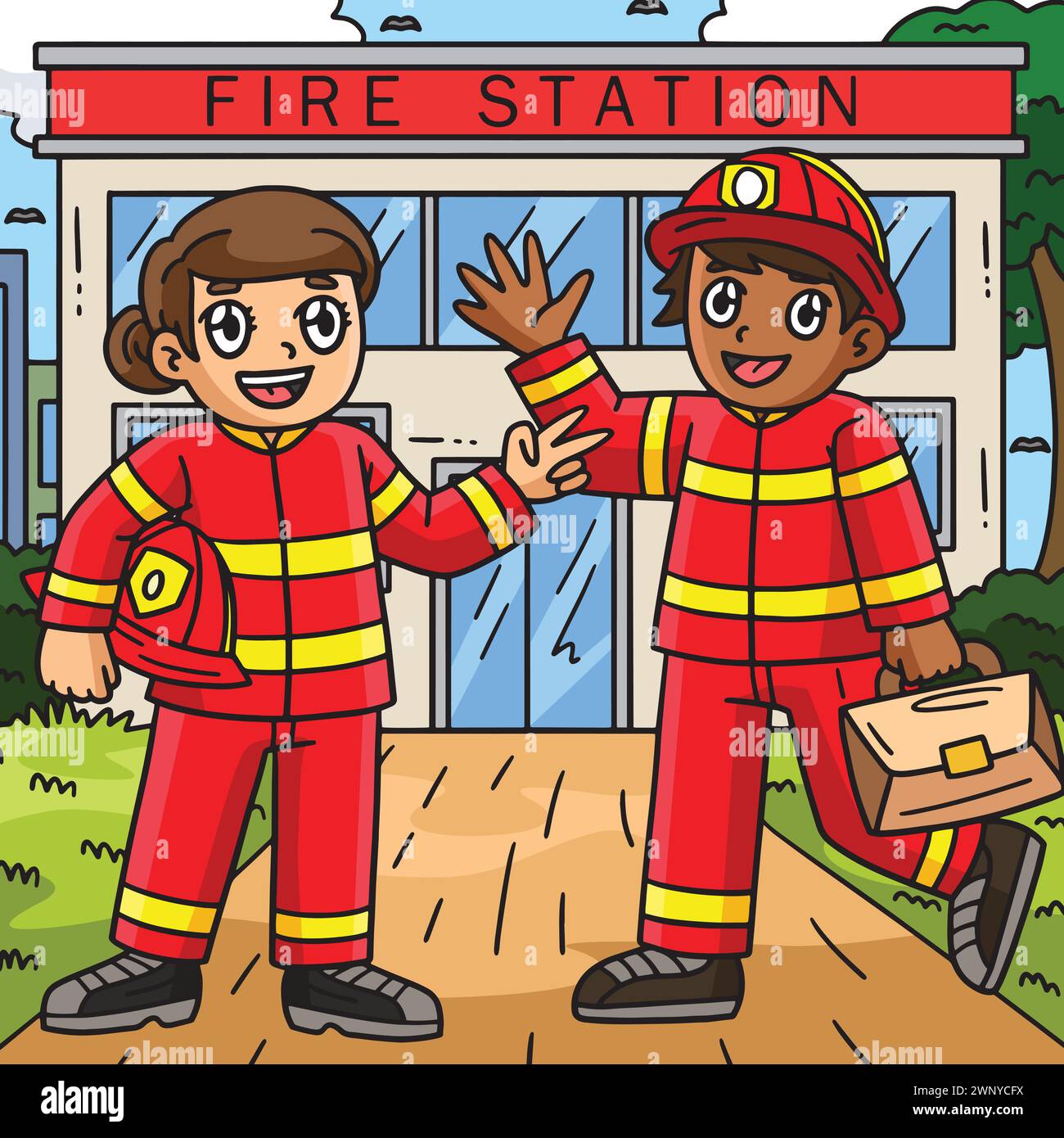 Firefighter Friend Colored Cartoon Illustration Stock Vector Image ...