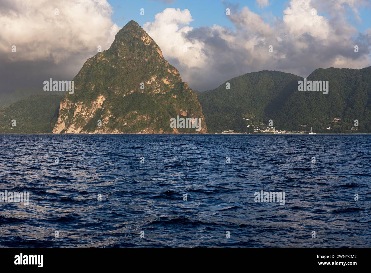 Dramatic View of the Mountain Peak Petit Piton by the Caribbean Sea ...