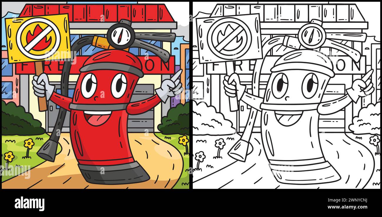 Firefighter Fire Extinguisher Colored Illustration Stock Vector Image ...
