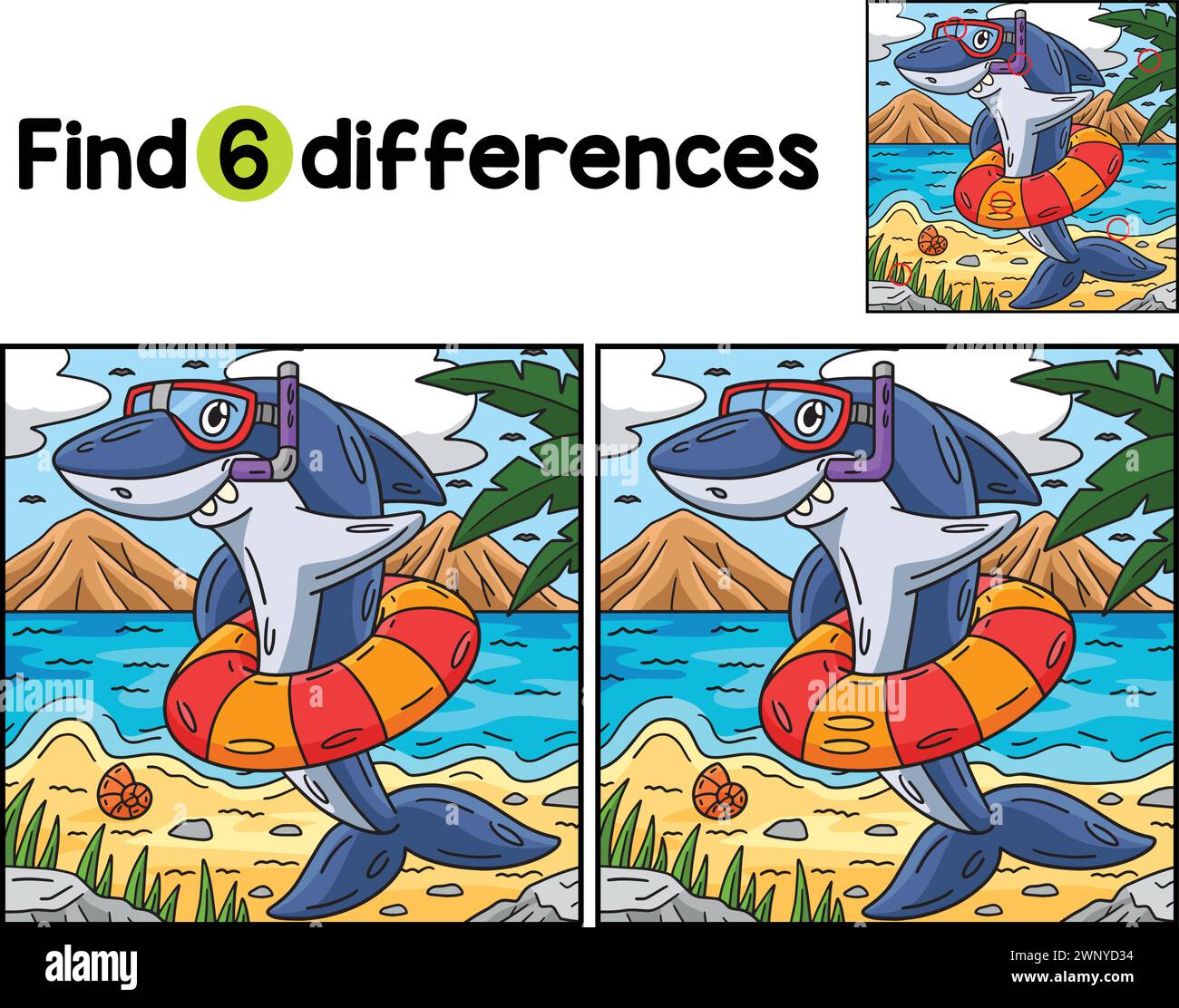 Shark with Snorkel Float Ring Find The Differences Stock Vector Image ...