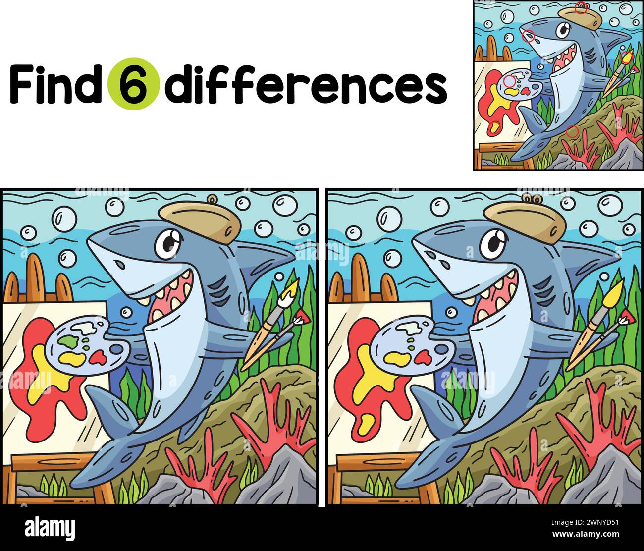 Shark with Painting Materials Find The Differences Stock Vector Image ...