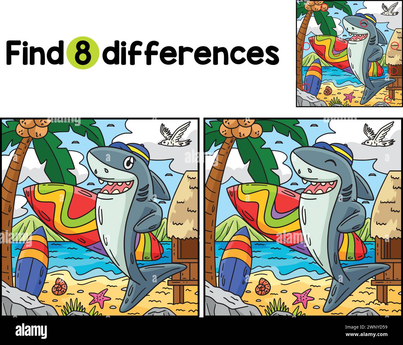 Shark with Surfboard Find The Differences Stock Vector Image & Art - Alamy