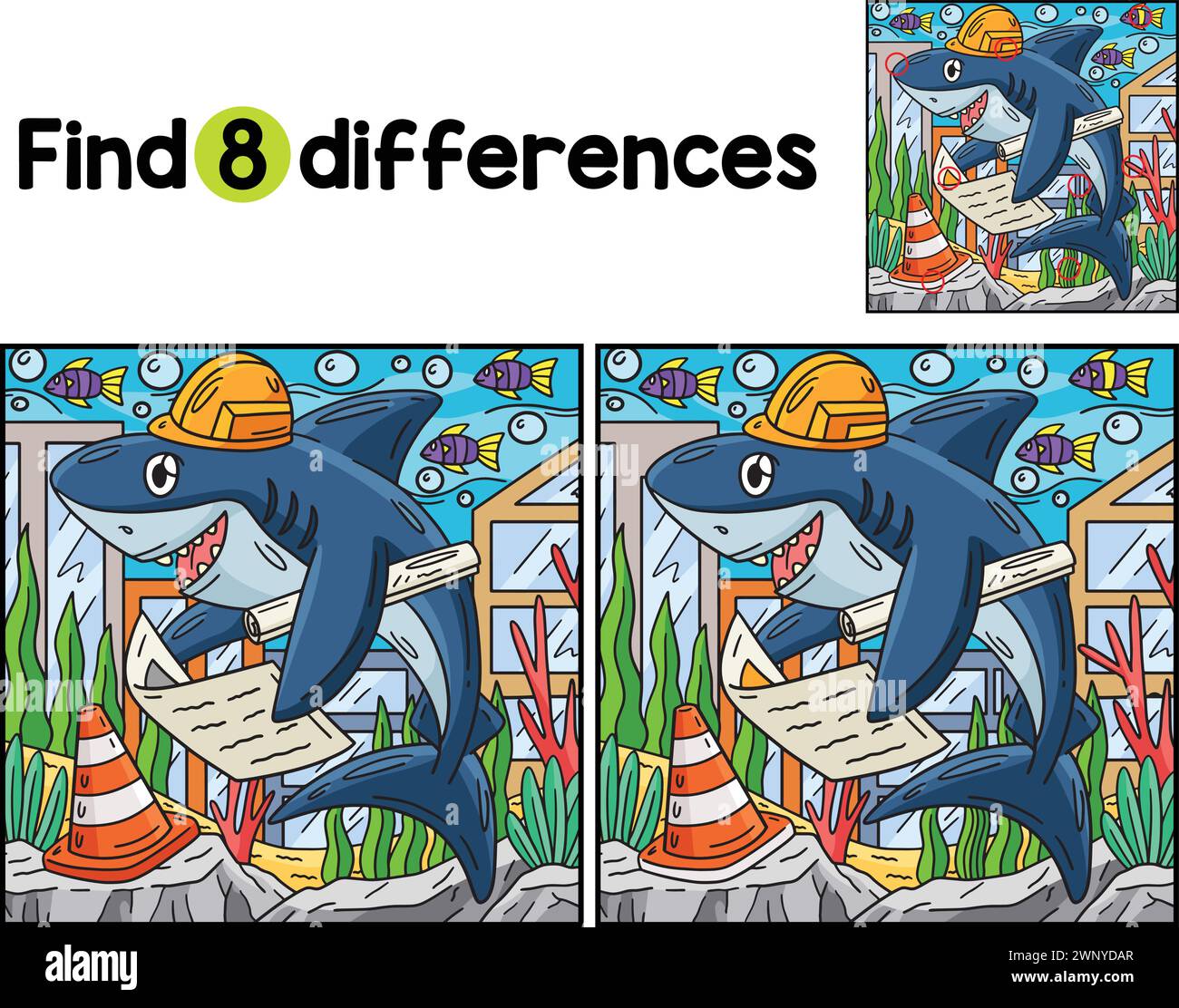 Engineer Shark Find The Differences Stock Vector Image & Art - Alamy
